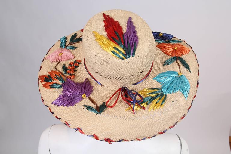 1960s Hand Embroidered Straw Hat For Sale at 1stDibs | embroidered ...