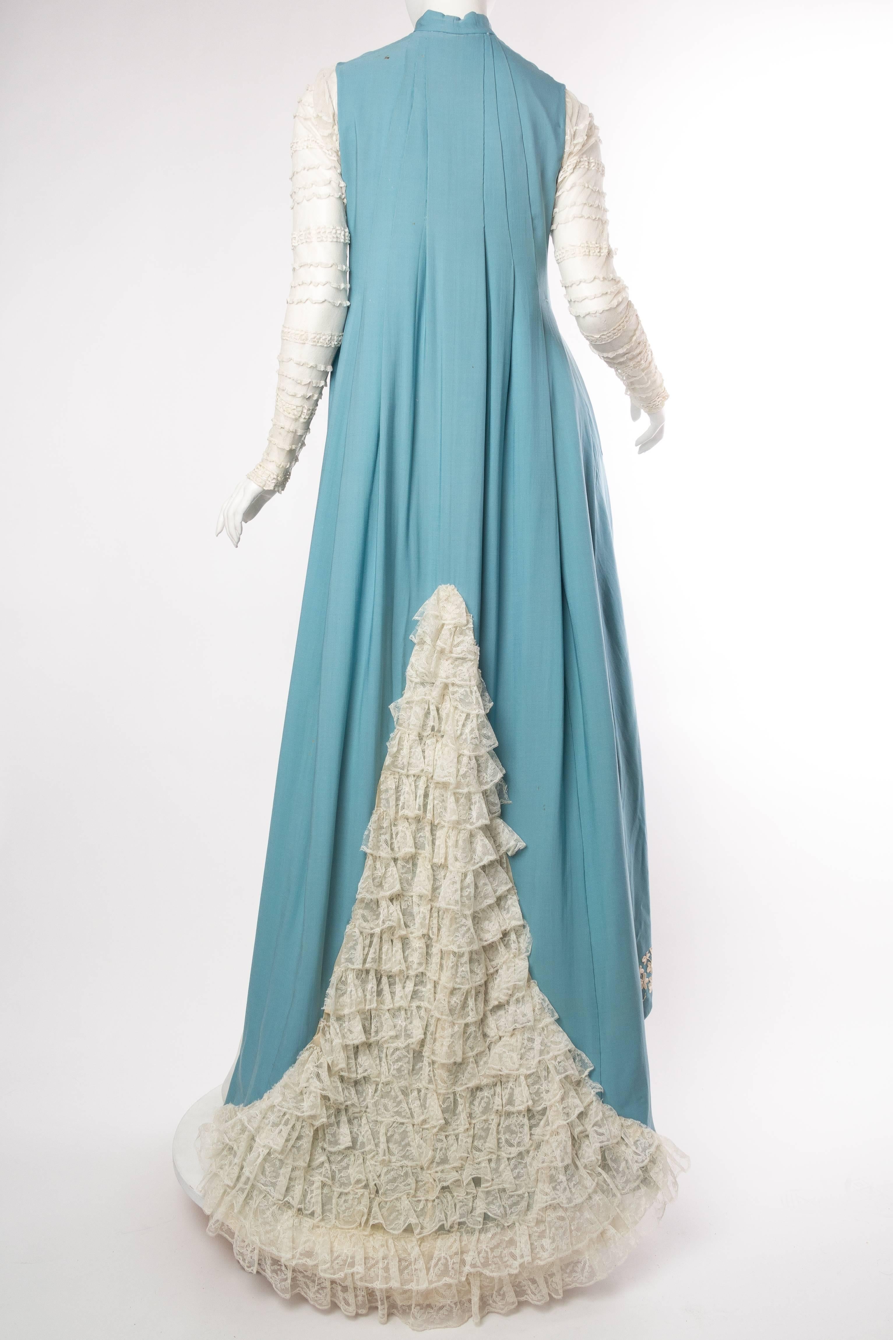 Amazing Victorian Embroidered Wool Dress with Lace Train and Sheer Net ...
