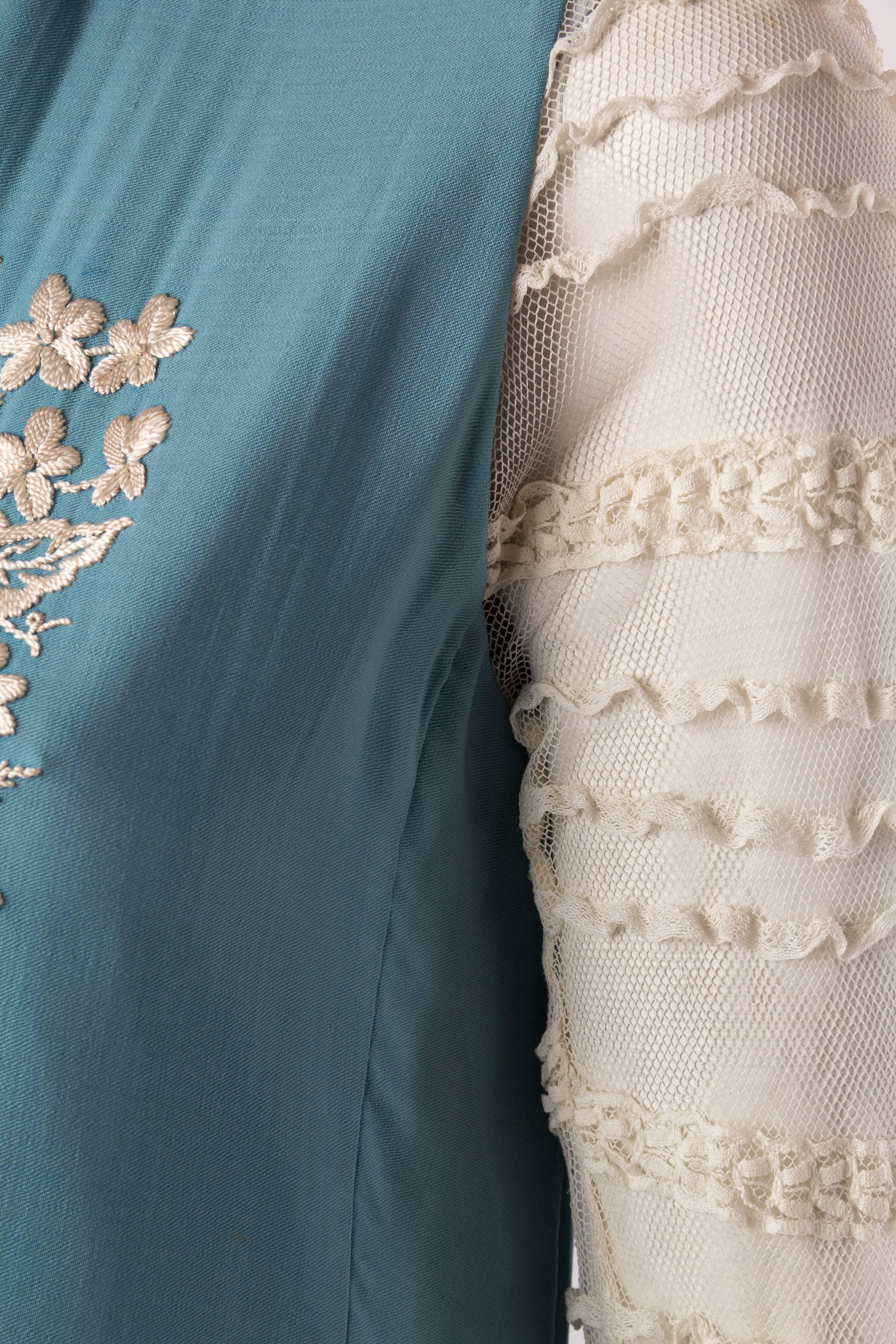 Amazing Victorian Embroidered Wool Dress with Lace Train and Sheer Net ...