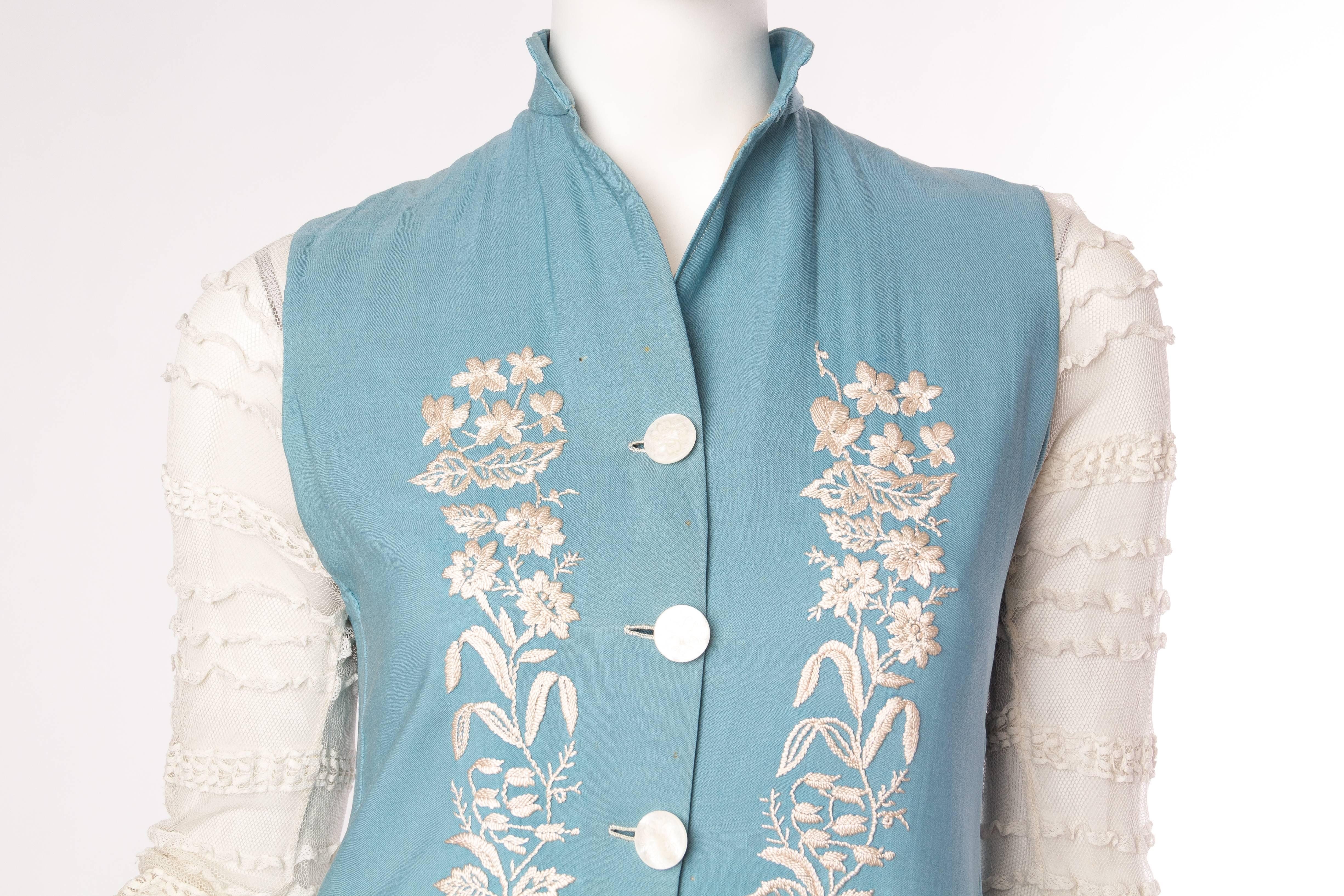 Amazing Victorian Embroidered Wool Dress with Lace Train and Sheer Net ...