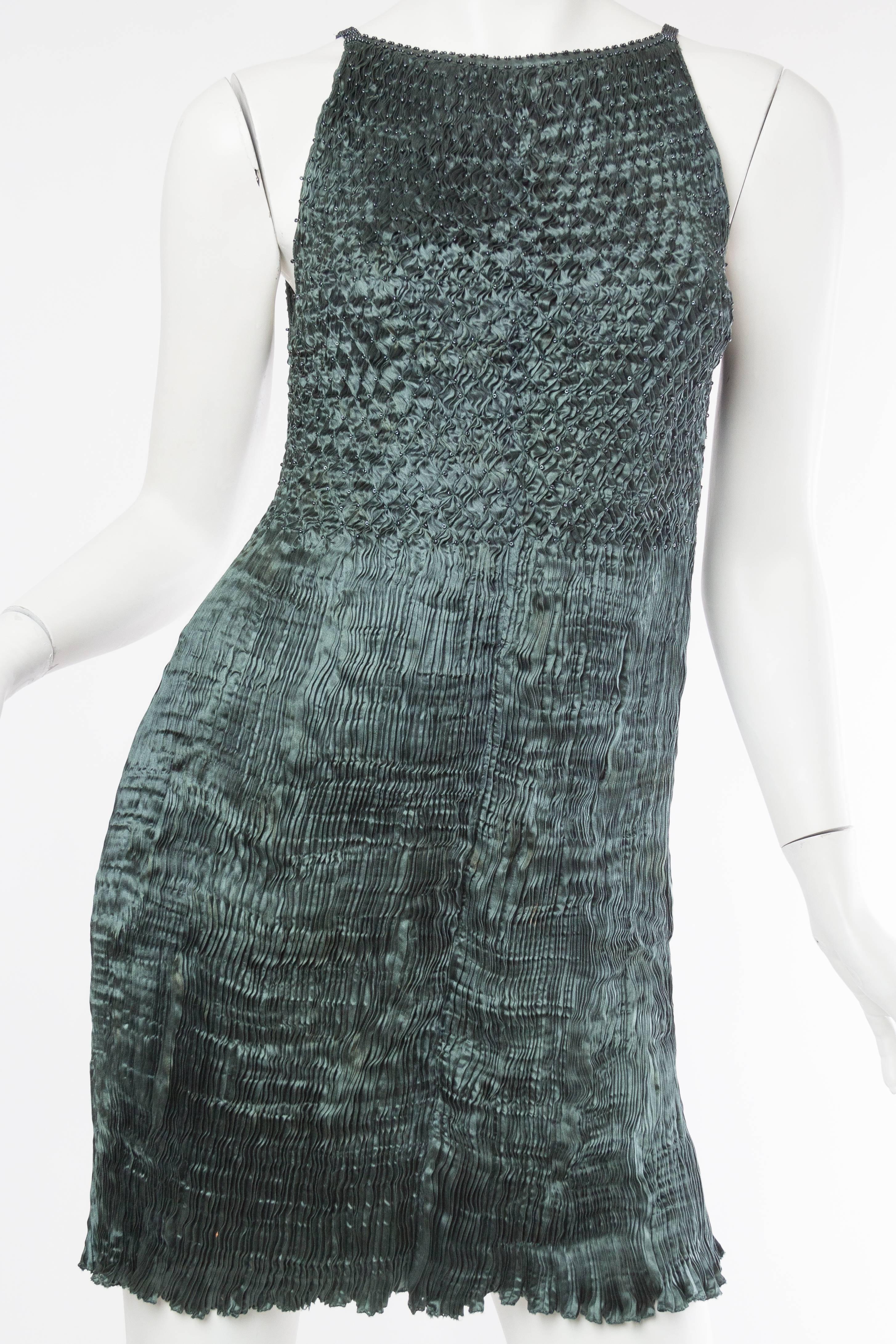 1990S PATRICIA LESTER Dark Green Haute Couture Silk Charmeuse Micro ...