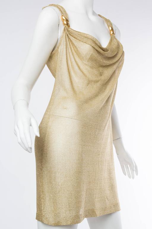 1980S Metallic Gold Lamé Rayon and Lurex Knit Sheer Cowl Neck Mini ...