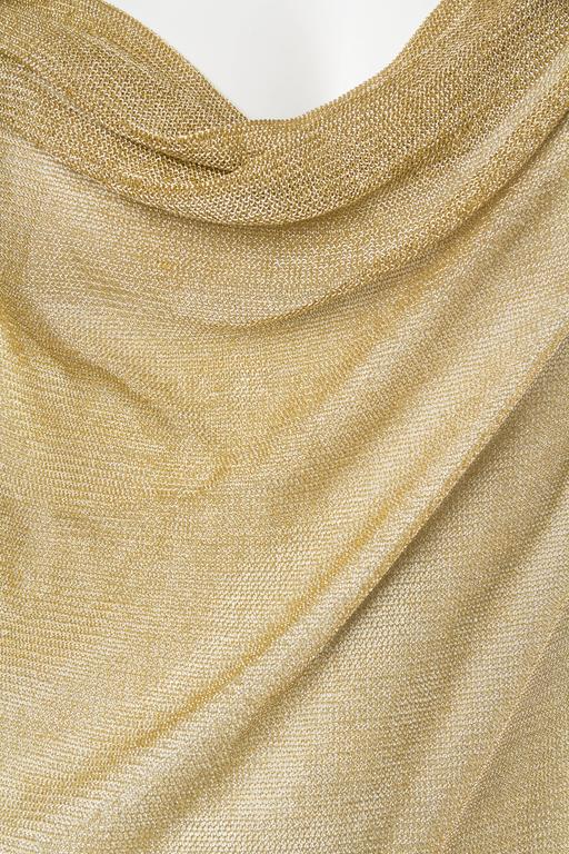 1980S Metallic Gold Lamé Rayon and Lurex Knit Sheer Cowl Neck Mini ...
