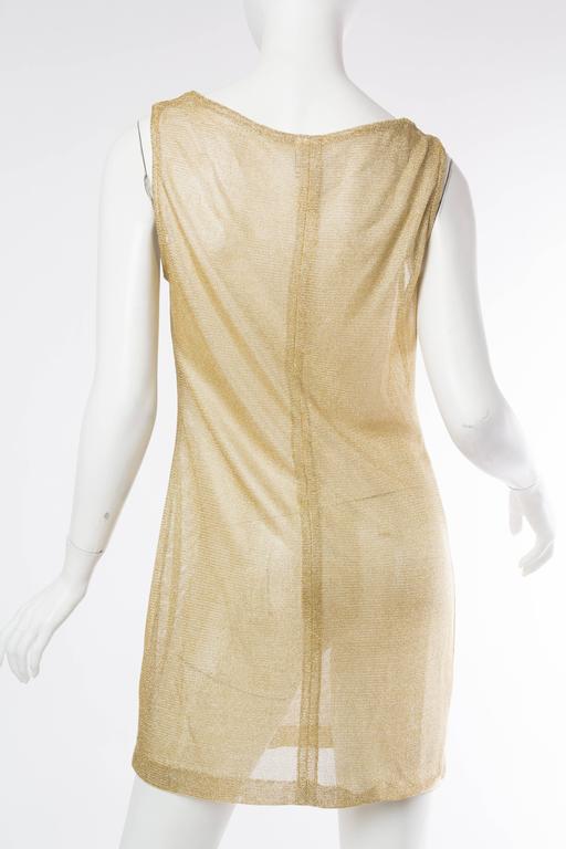 1980S Metallic Gold Lamé Rayon and Lurex Knit Sheer Cowl Neck Mini ...