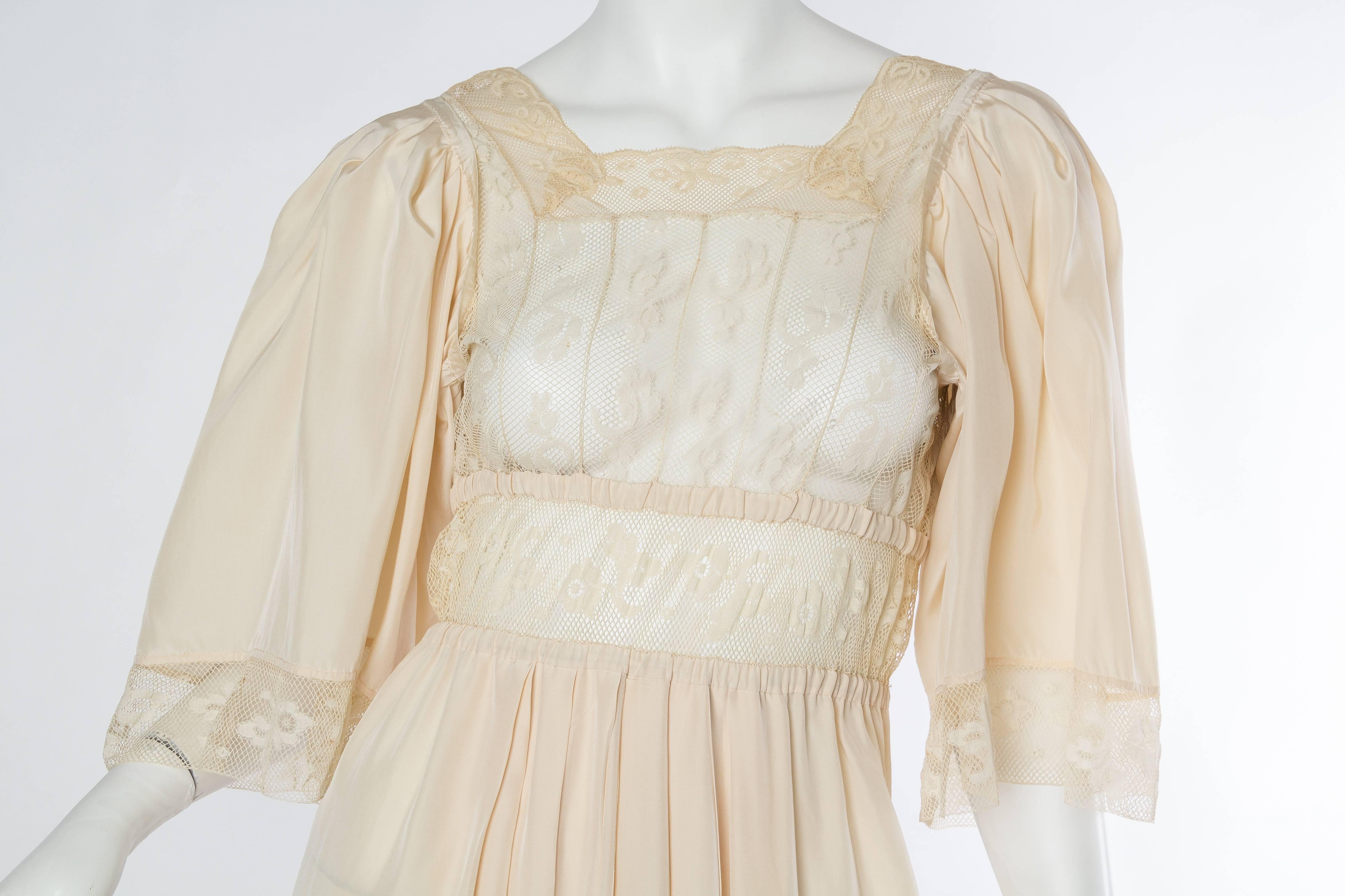 Edwardian Silk and Lace Negligee Dress at 1stDibs