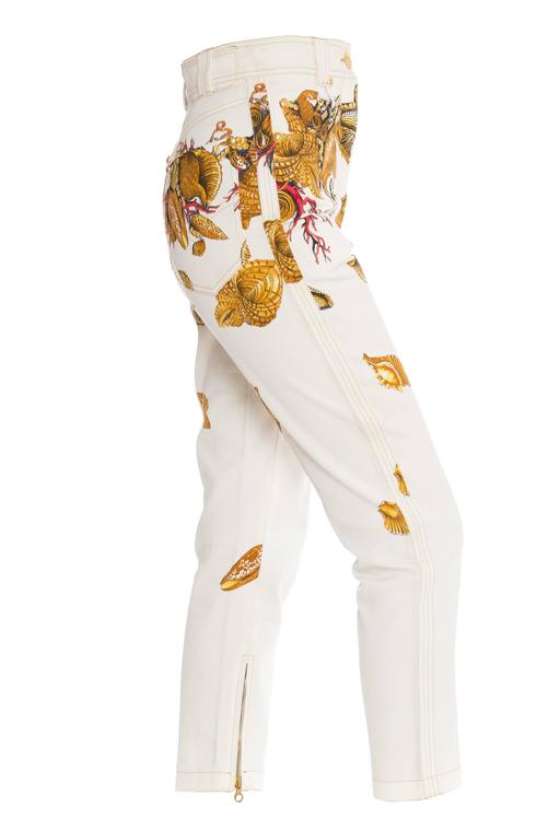 1990s Gianni Versace Shell Print High Waisted Cropped Zip Ankle Jeans ...