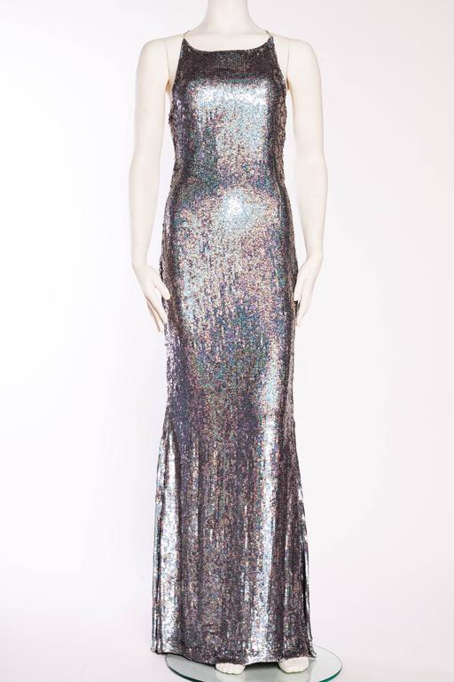 Badgley Mischka Silver sequin backless gown at 1stDibs | backless sequin gown, silver sequin gown