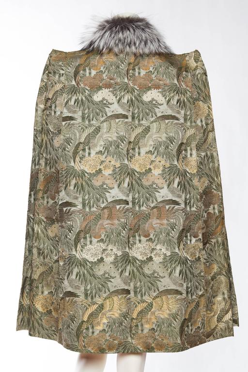 1940S Green and Gold Silk Cape Made From Antique Japanese Jacquard With ...
