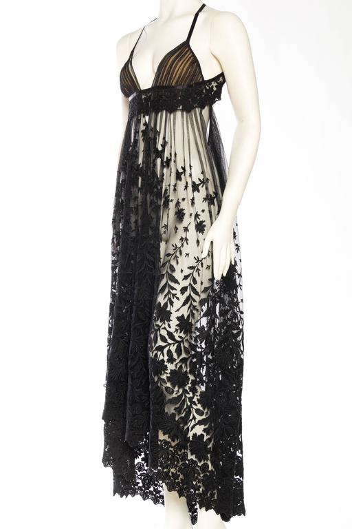 Sheer Victorian Lace Net Dress with Floral Embroidery at 1stDibs