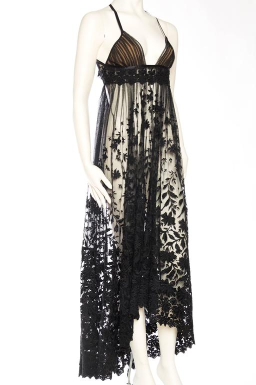 Sheer Victorian Lace Net Dress with Floral Embroidery at 1stDibs