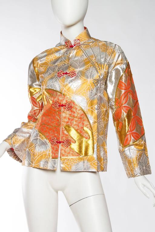1960S Gold and Orange Silk Hand Painted Embroidered Chinese Mandarin ...