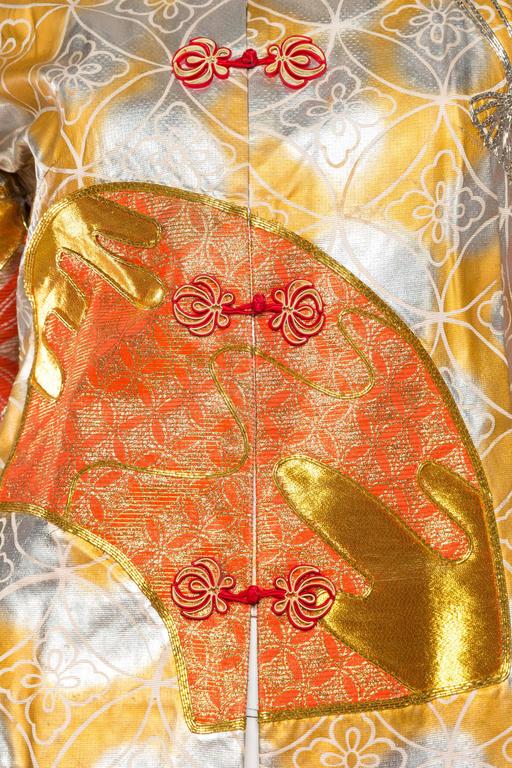 1960S Gold and Orange Silk Hand Painted Embroidered Chinese Mandarin ...