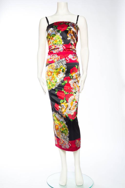 1990s Dolce and Gabbana Chinese Dragon Print Satin Dress at 1stDibs