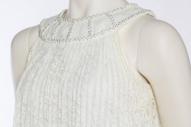 1960S White Pleated Rayon and Nylon Lace Mod Cocktail Dress With ...