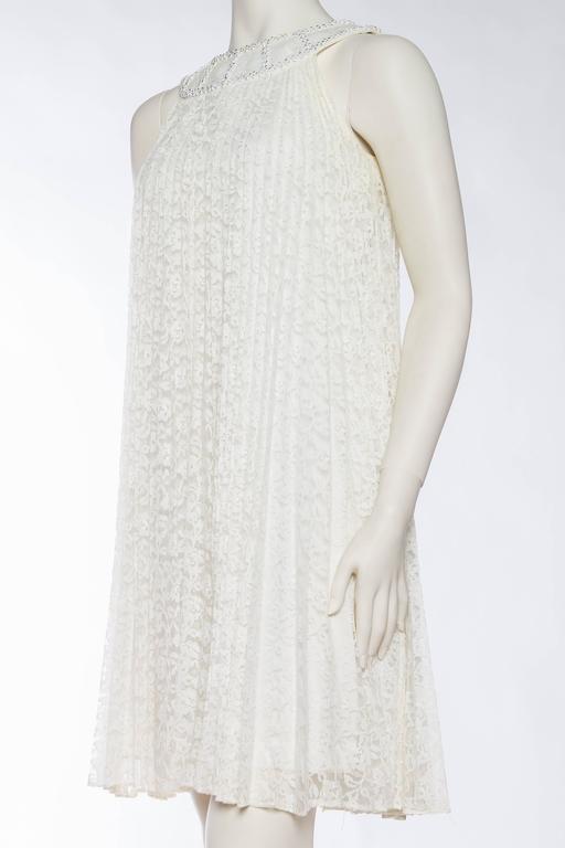 1960S White Pleated Rayon and Nylon Lace Mod Cocktail Dress With ...