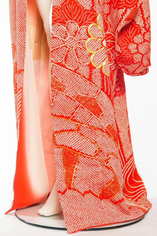 Soft Silk Hand Dyed Shibori Japanese Kimono with Gold Embroidery at 1stDibs