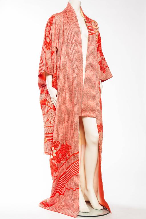 Soft Silk Hand Dyed Shibori Japanese Kimono with Gold Embroidery at 1stDibs