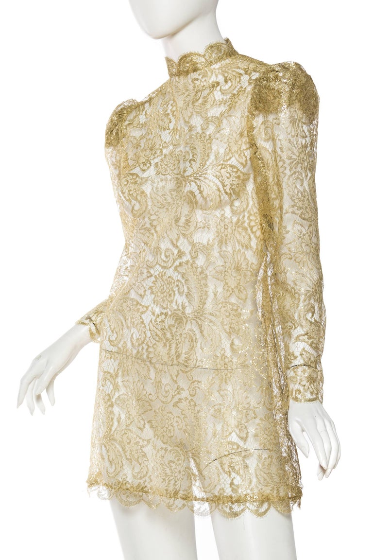 Gucci Style Vintage Gold Lace Dress at 1stDibs | vintage gold dresses
