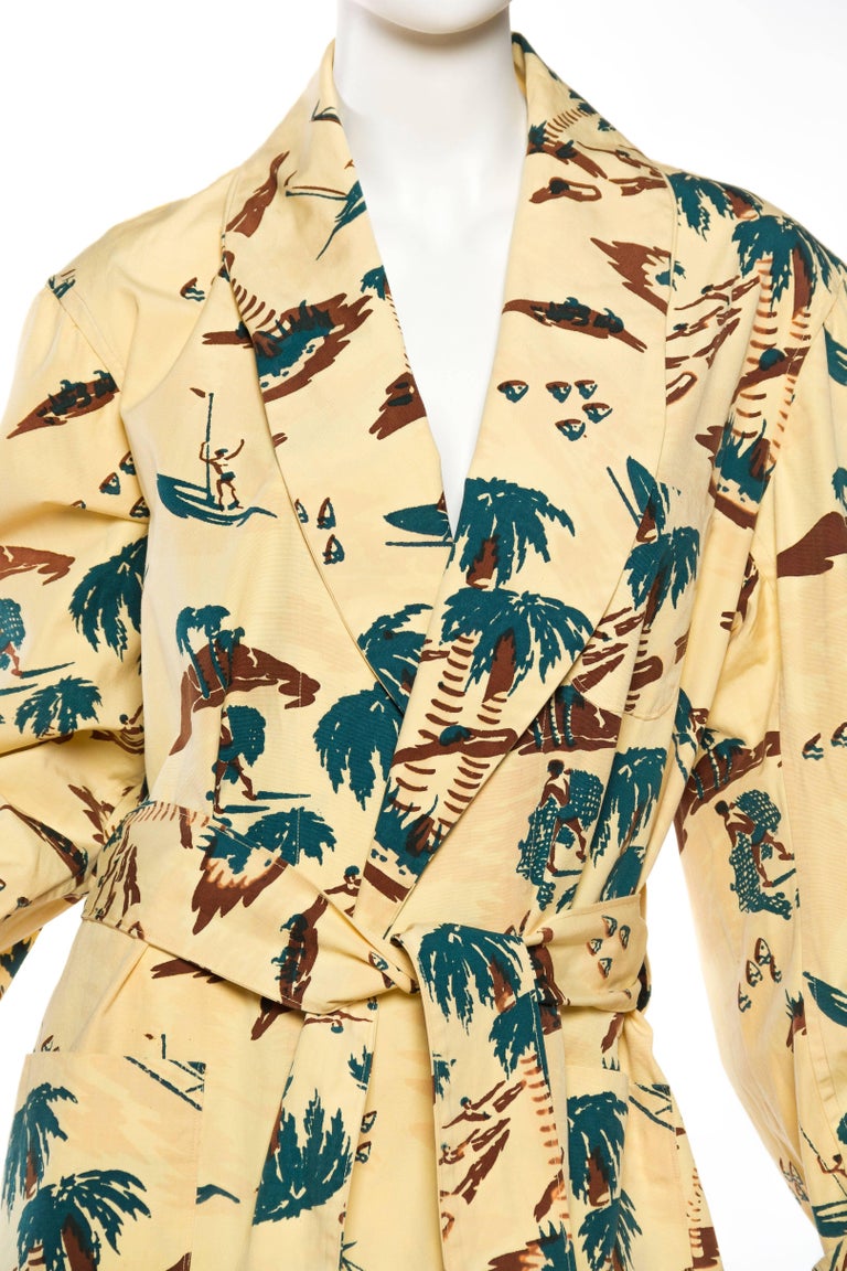 1940S Pale Yellow Cotton Rare Hawaiian Tropical Print Surfer Robe at ...