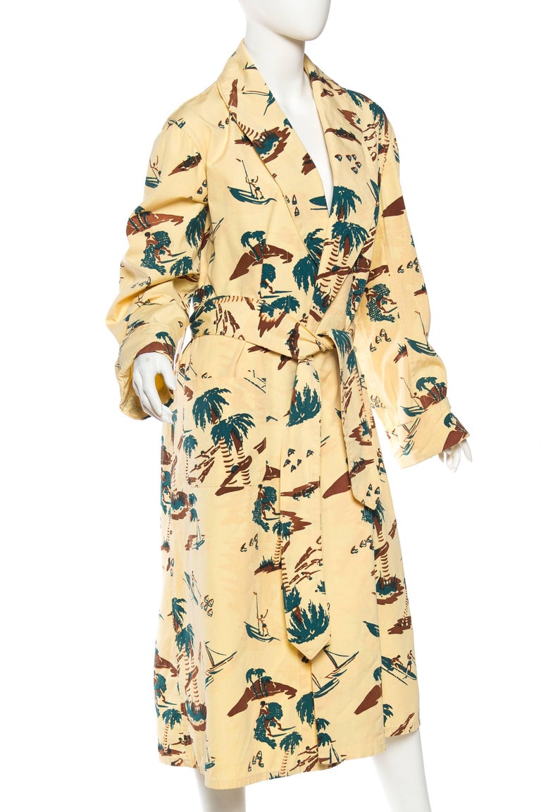 1940S Pale Yellow Cotton Rare Hawaiian Tropical Print Surfer Robe at ...