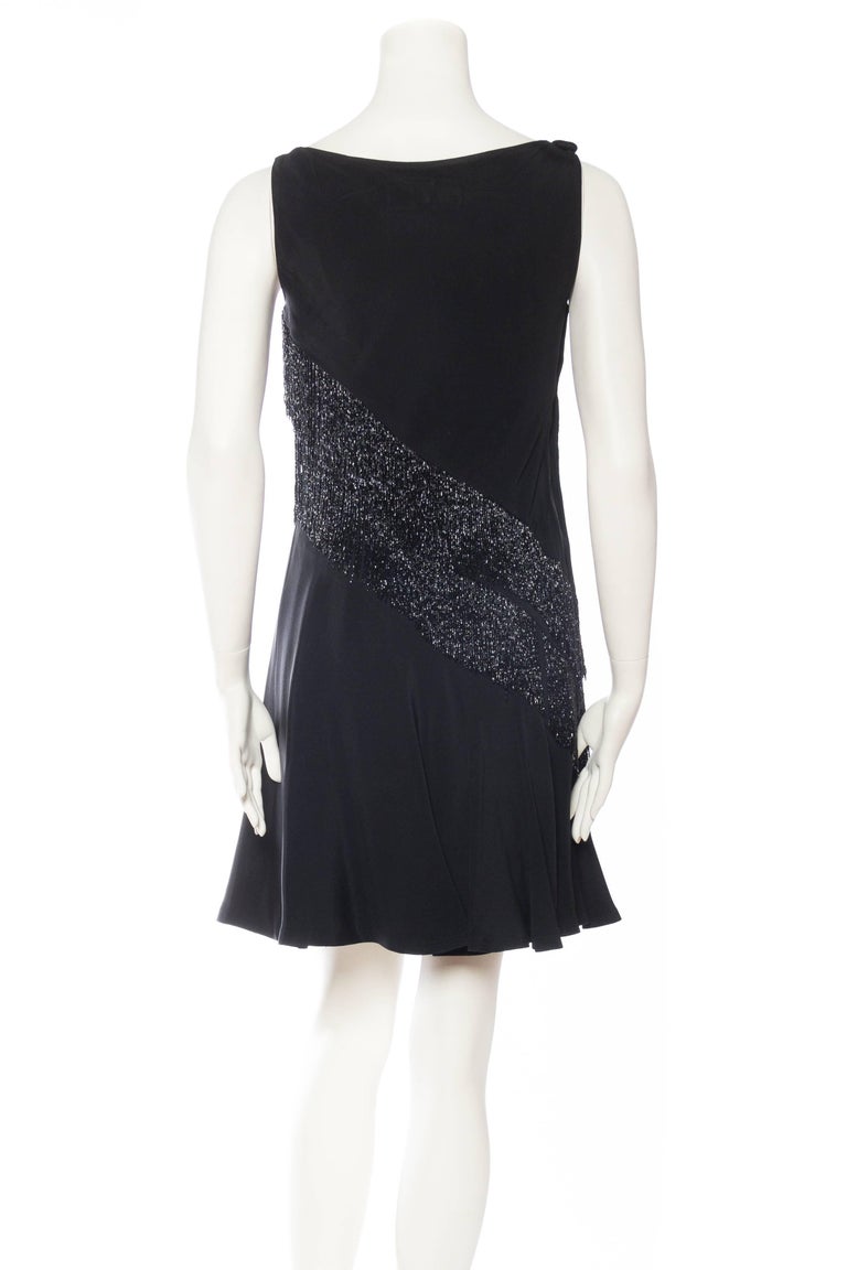 1960S MR BLACKWELL Black Silk Faille Bias Beaded Fringe Mod Cocktail ...