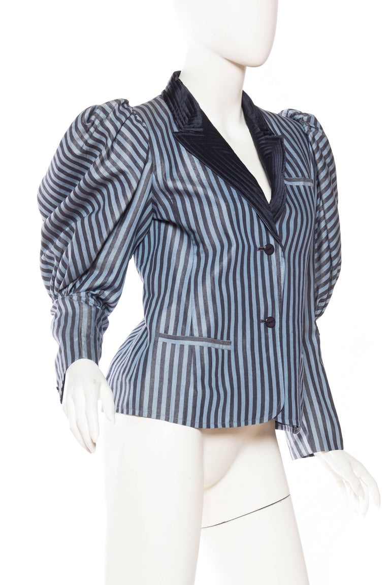 1970S VALENTINO Baby Blue Striped Silk Victorian Inspired Blazer Jacket ...
