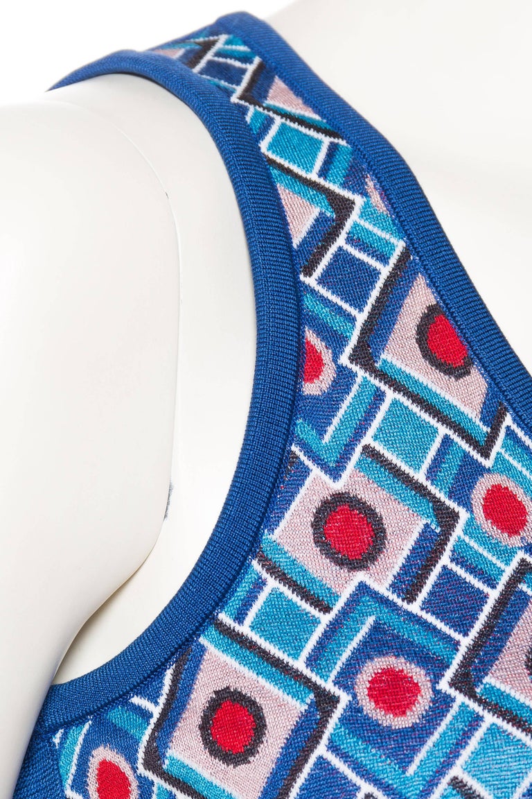 1970S BALENCIAGA Blue Rayon and Silk Geometric Knit Top Sz 40 For Sale ...
