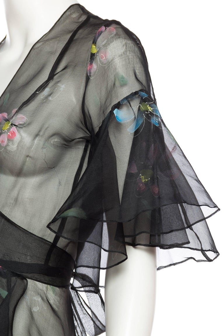 Hand-Painted Sheer Silk Organza Wrap Dress at 1stDibs