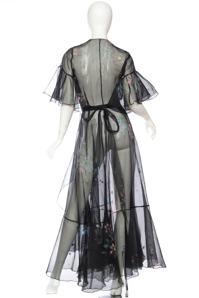 Hand-Painted Sheer Silk Organza Wrap Dress at 1stDibs