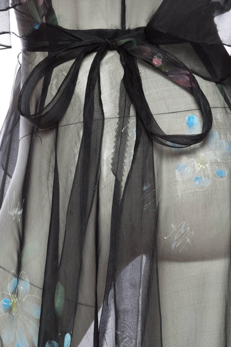 Hand-Painted Sheer Silk Organza Wrap Dress at 1stDibs