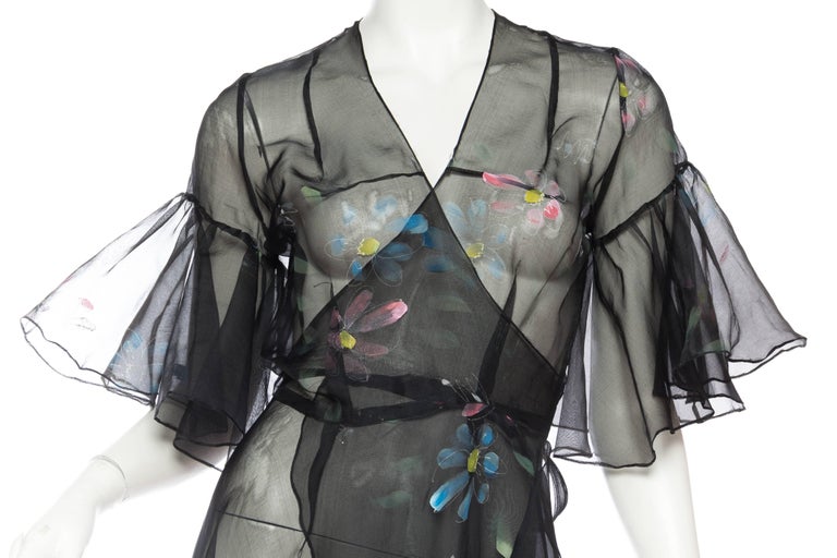 Hand-Painted Sheer Silk Organza Wrap Dress at 1stDibs