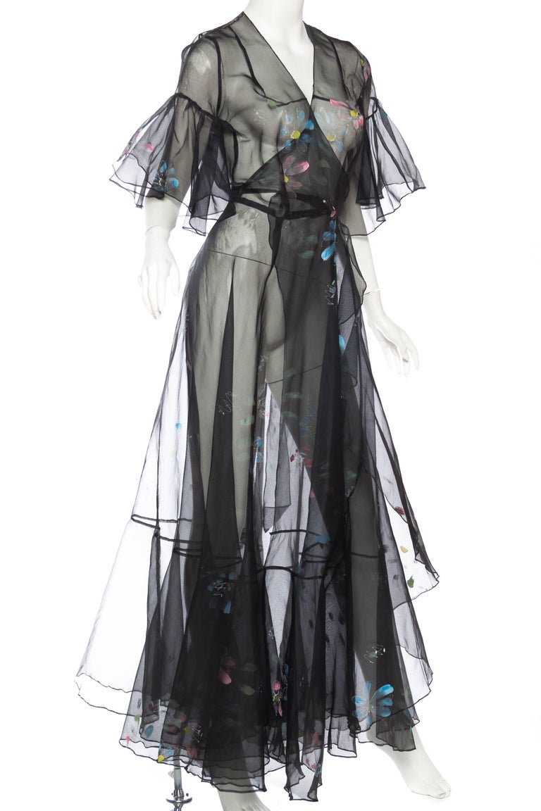 Hand-Painted Sheer Silk Organza Wrap Dress at 1stDibs