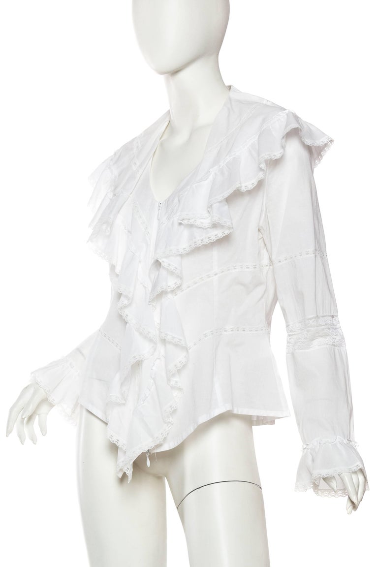 1980S ANNE FONTAINE Cotton and Lace Victorian Ruffled Blouse From Paris ...