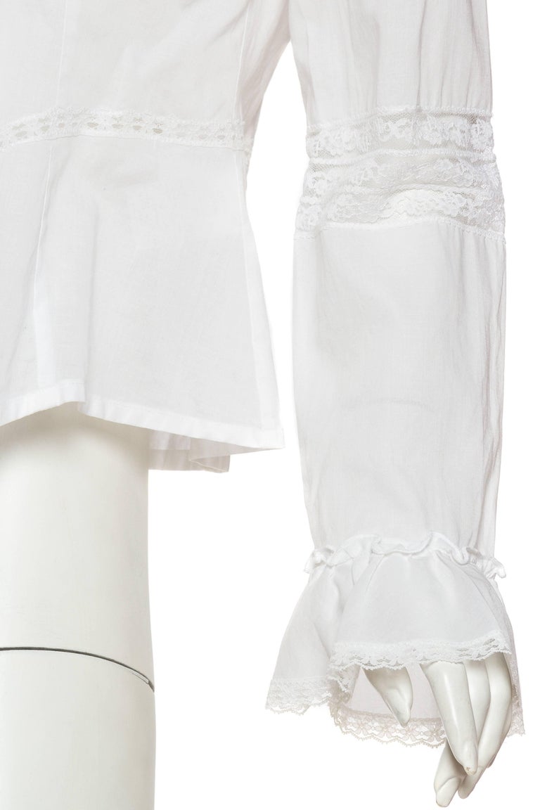 1980S ANNE FONTAINE Cotton and Lace Victorian Ruffled Blouse From Paris ...