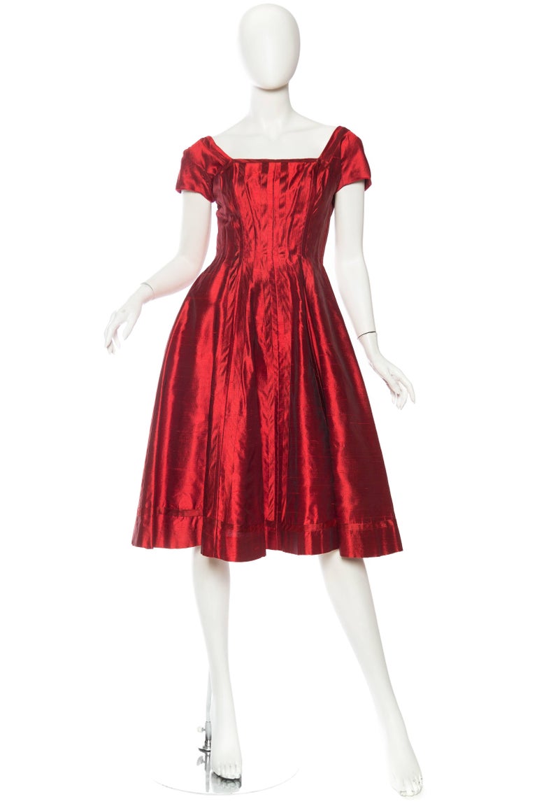 1950s Red Silk Dress at 1stDibs
