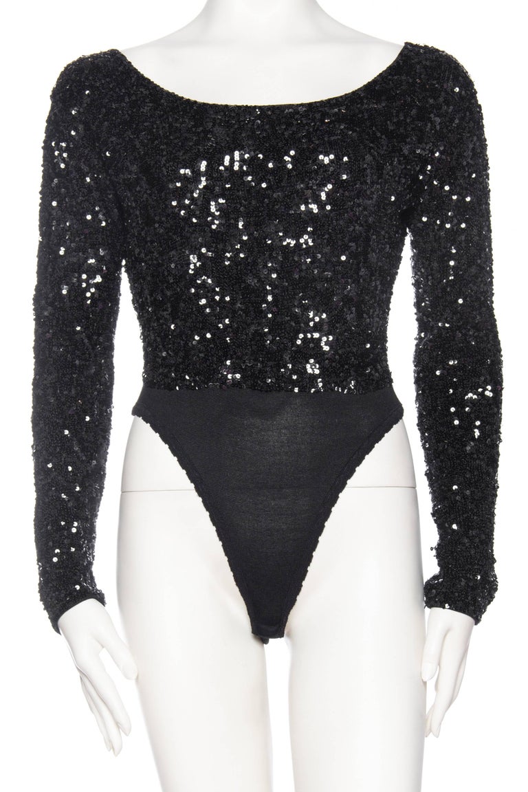 1990S DONNA KARAN Black Silk Knit Hand Beaded Sequin Long Sleeve ...