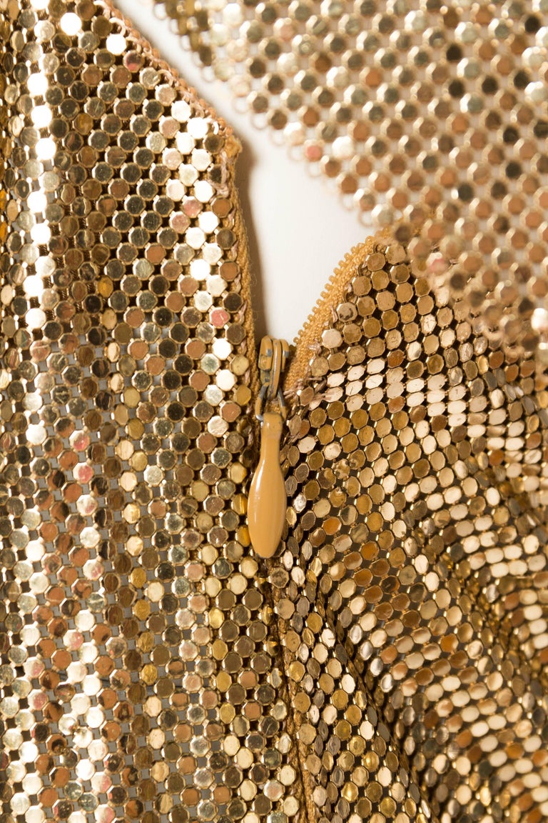 MORPHEW COLLECTION Style Gold Metal Mesh Backless One Sleeve Gown With ...