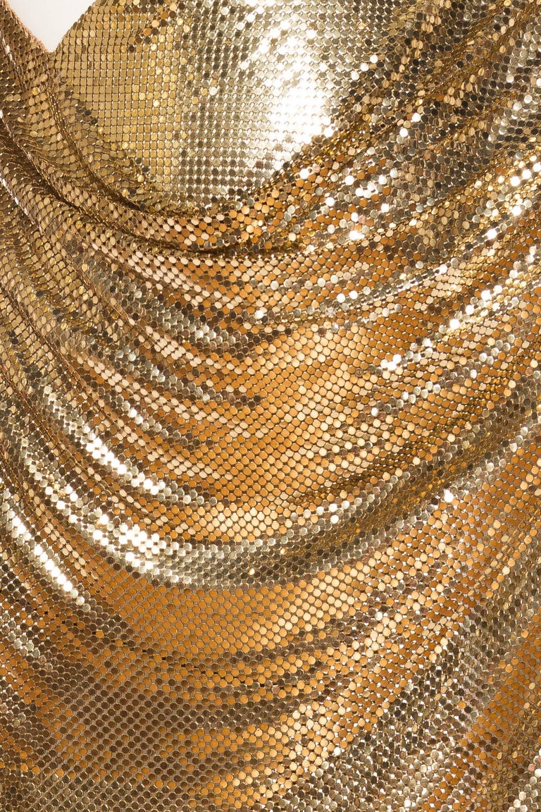MORPHEW COLLECTION Style Gold Metal Mesh Backless One Sleeve Gown With ...