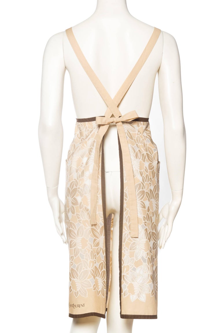 1970S YVES SAINT LAURENT Poly/Cotton Floral Print Pinafore Apron Style ...