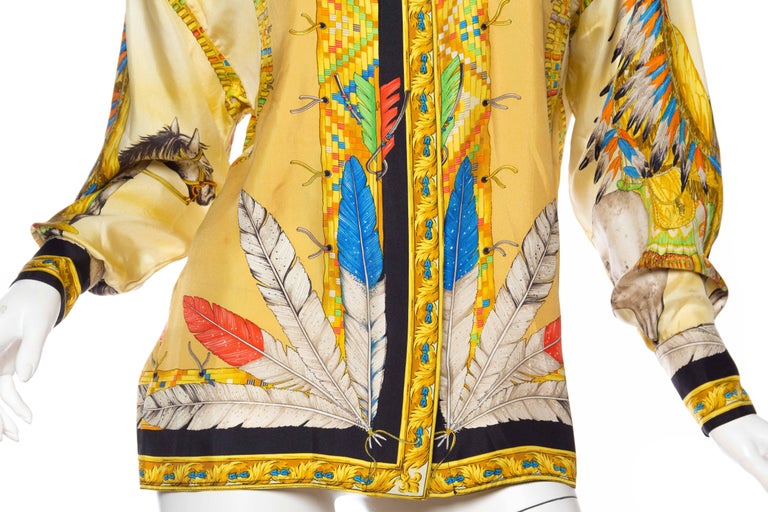 1990s Gianni Versace Native American Western Printed Silk Blouse at ...