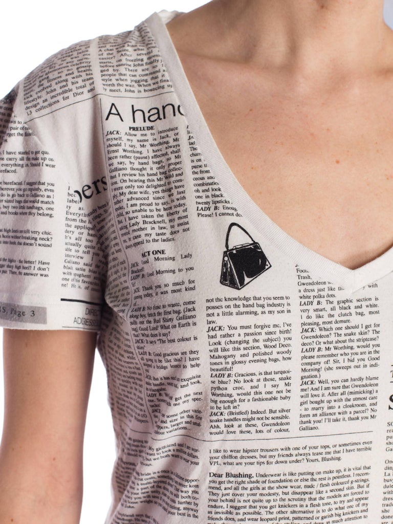 2000S JOHN GALLIANO White and Black Cotton Knit Newspaper Print V Neck ...