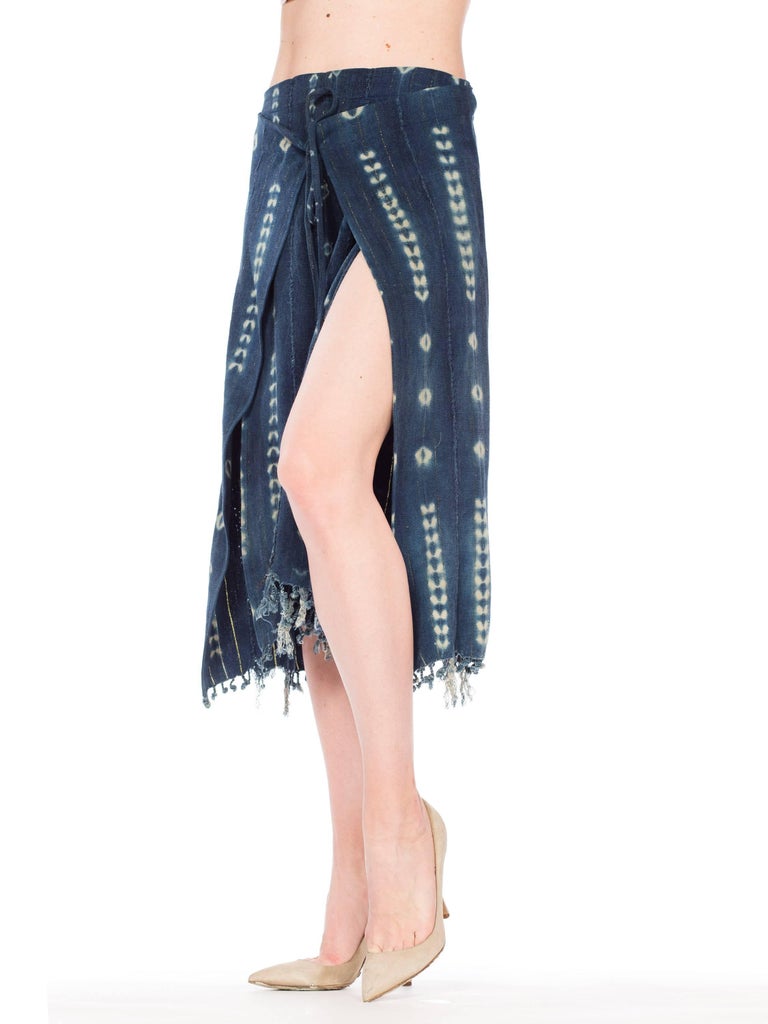 Handwoven Tie-dyed African Indigo Wrap Pants with Gold Threads at ...