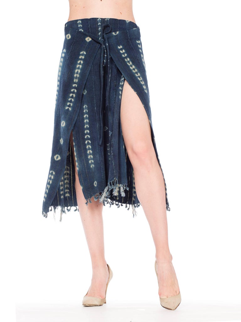 Handwoven Tie-dyed African Indigo Wrap Pants with Gold Threads at ...