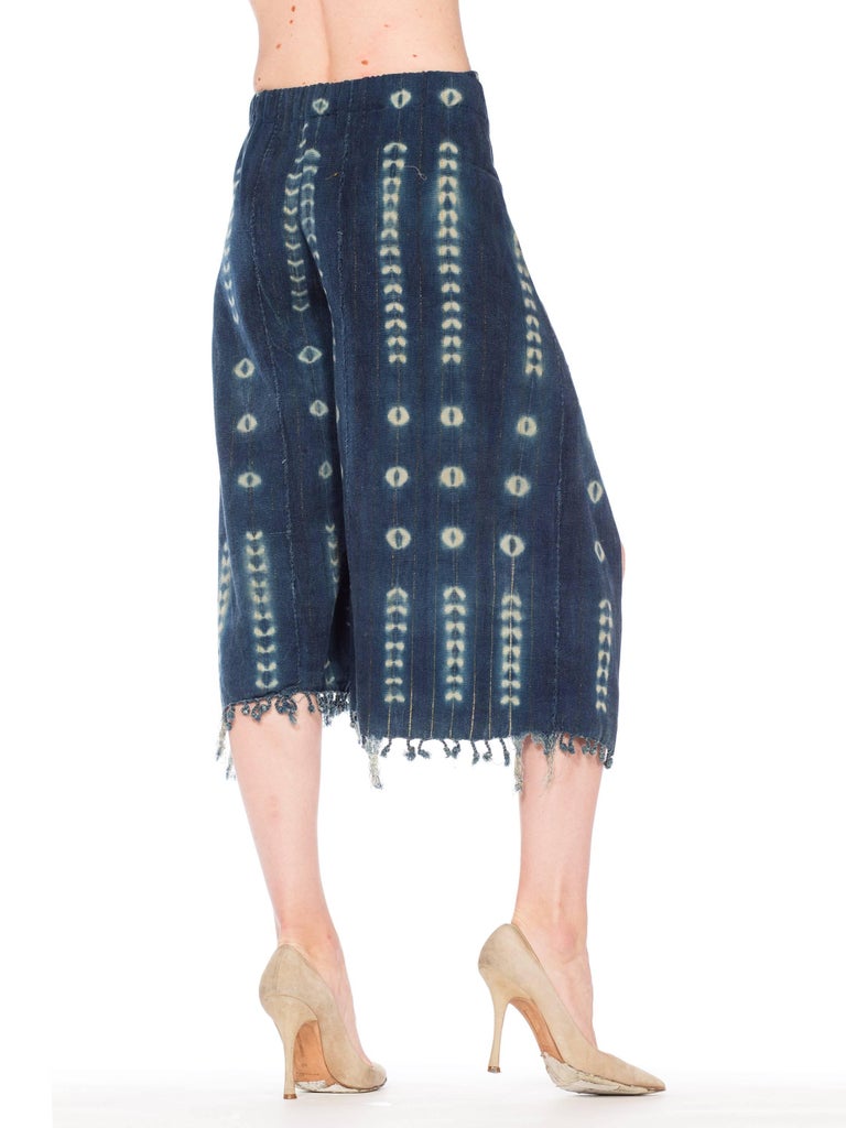 Handwoven Tie-dyed African Indigo Wrap Pants with Gold Threads at ...