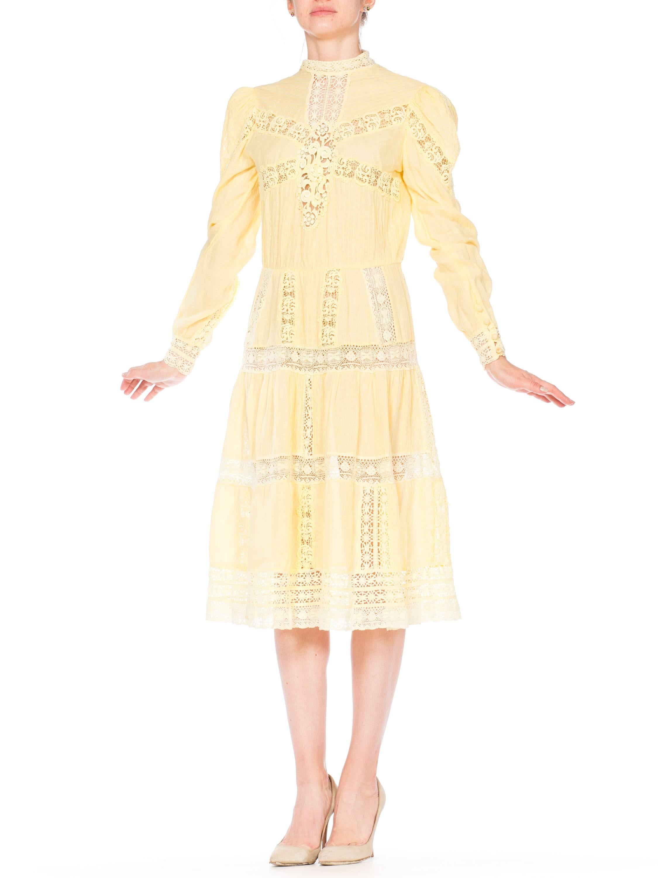 1970s Victorian Style Linen Dress with Handmade Lace Details at 1stDibs ...