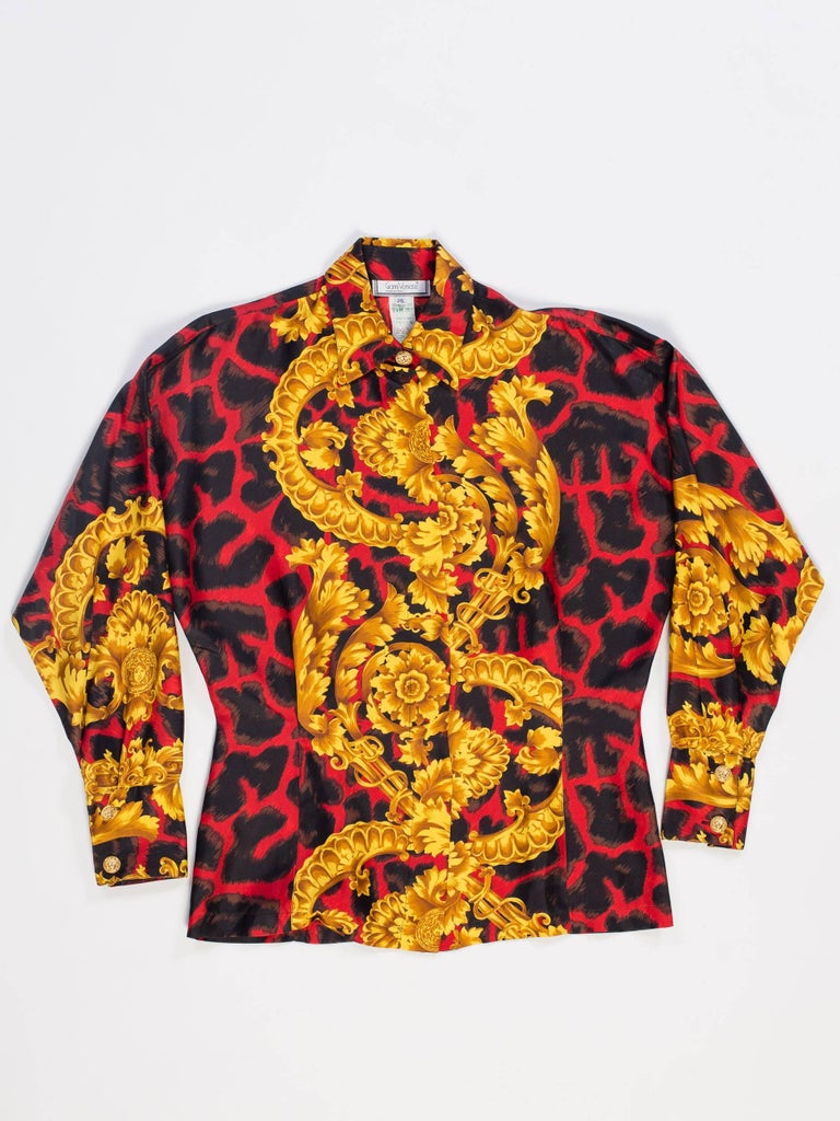 1990S GIANNI VERSACE Red Leopard Baroque Silk Shirt at 1stDibs ...