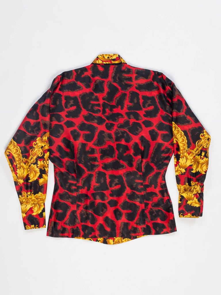 1990S GIANNI VERSACE Red Leopard Baroque Silk Shirt at 1stDibs ...