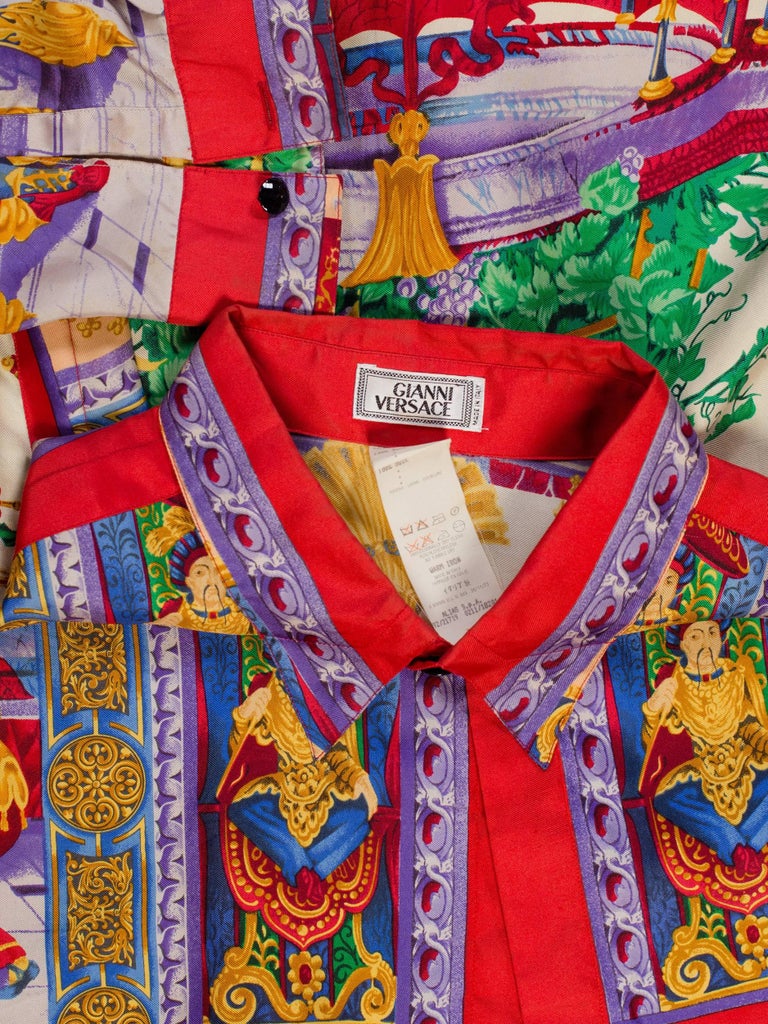 1990s Gianni Versace Men's Silk Chinese Royalty Garden Shirt at 1stDibs