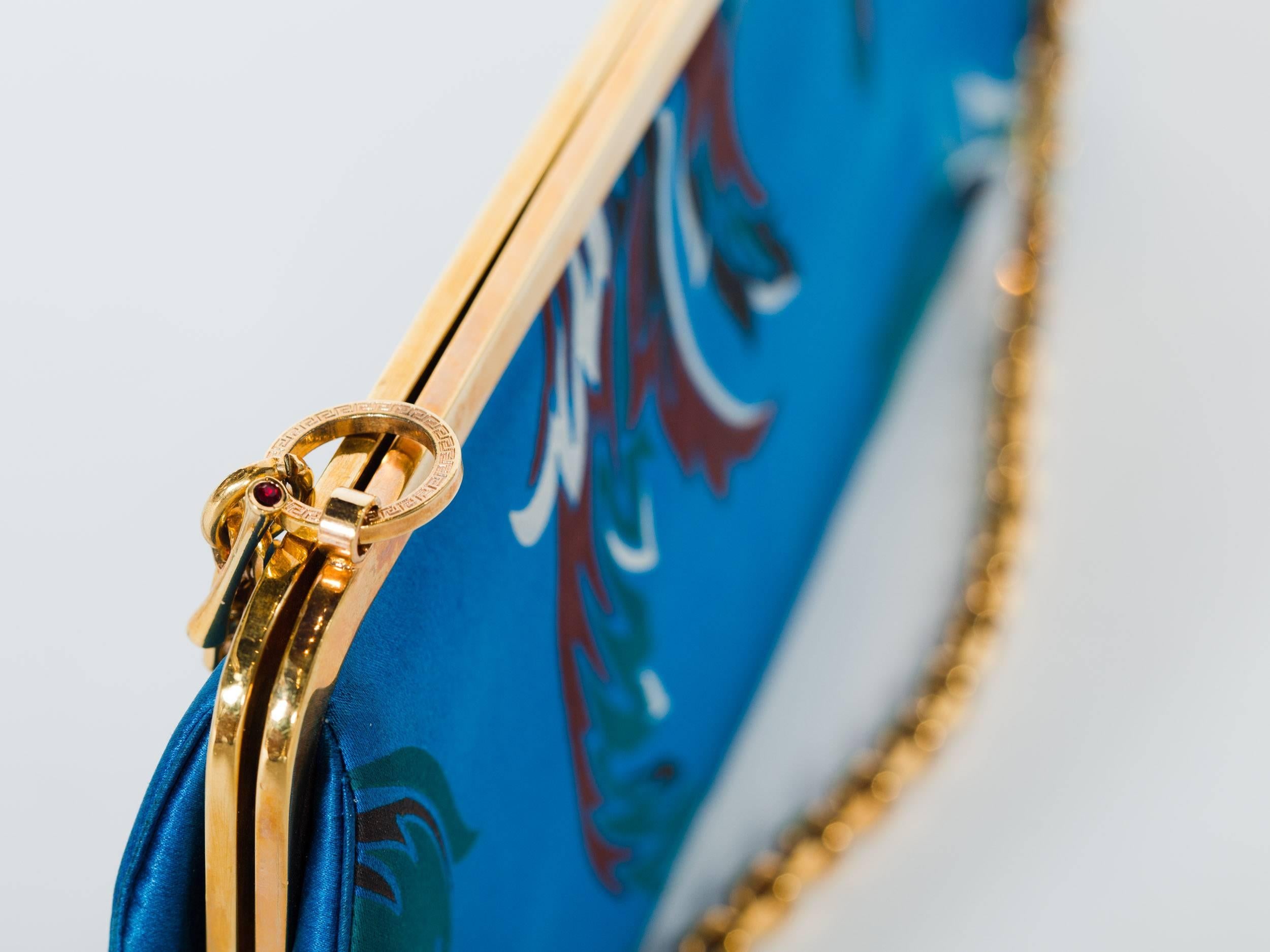 1990S GIANNI VERSACE Baroque Satin Clutch With Gold Chain Strap and ...