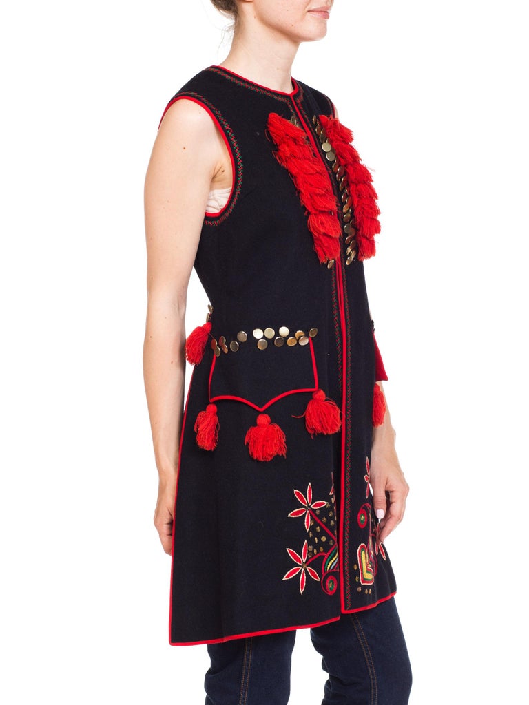 Boho Ethnic Embroaded Vest With Buttons And Tassels For Sale At 1stdibs